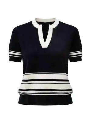 N°21 Striped V-neck Short-sleeve Sweater - Blue