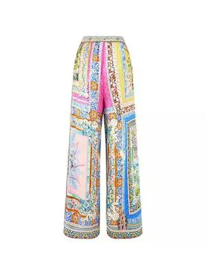 Camilla Pleated Trousers All-over Print Wide Leg - Blue