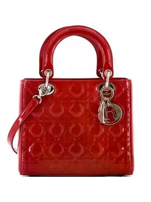 Dior Lady Bag Cannage Quilt Patent Medium Satchel - Red