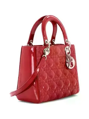 Dior Lady Bag Cannage Quilt Patent Medium Satchel - Red