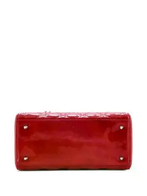 Dior Lady Bag Cannage Quilt Patent Medium Satchel - Red