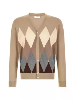 BALLANTYNE V-neck Argyle Jacquard Cardigan