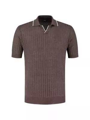 Fedeli Ribbed-knit Polo-collar T-shirt - Brown