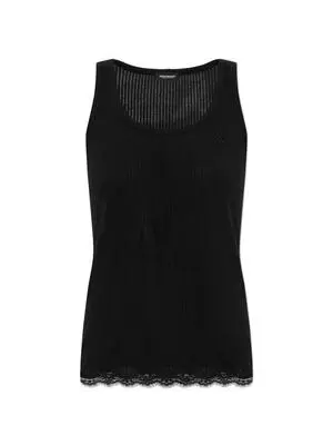 Emporio Armani Ribbed Lace-trim Tank Top - Black