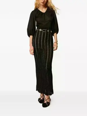 TWINSET Knitted Maxi Skirt With Lurex And Chevron Openwork