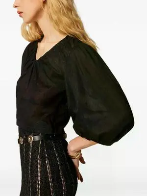 TWINSET Tulle Blouse With Gathered Neckline And Balloon Sleeves
