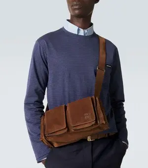 Miu Miu Utilitarian Suede Shoulder Bag