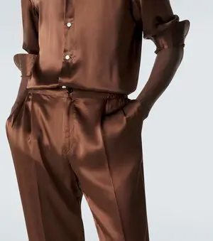 Rubinacci Reversible Silk Straight Trousers - Brown
