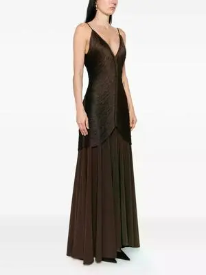 BLESS Nostalgia V-Neck Maxi Dress Brown