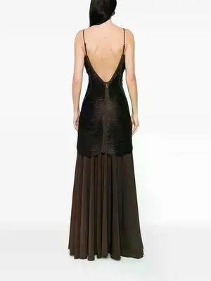 BLESS Nostalgia V-neck Maxi Dress - Brown