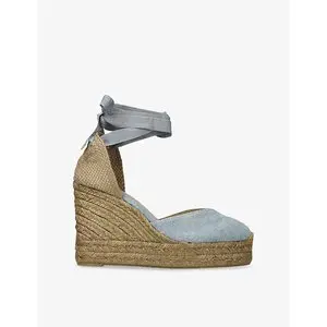 CastaÑer Chiara Cotton-canvas Wedge Sandals With Tie Fastening - Pale Blue