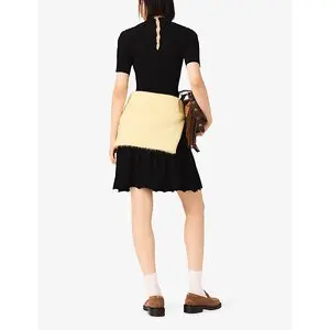 Maje Short-sleeved Ribbed Knitted Mini Dress With Flared Skirt
