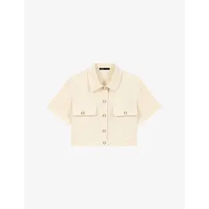 Maje Cropped Cotton Jacket With Short Sleeves - Ecru