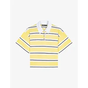 Maje Striped Cropped Knitted Polo Shirt - Pale Yellow
