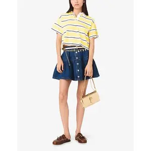 Maje Striped Cropped Knitted Polo Shirt