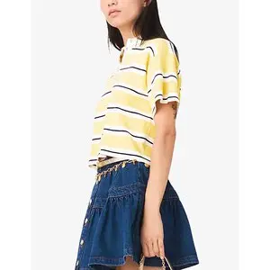 Maje Striped Cropped Knitted Polo Shirt
