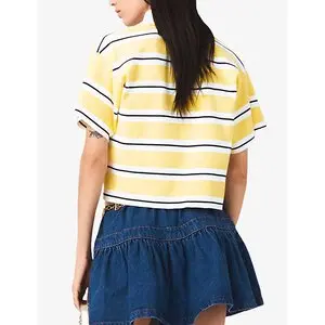 Maje Striped Cropped Knitted Polo Shirt