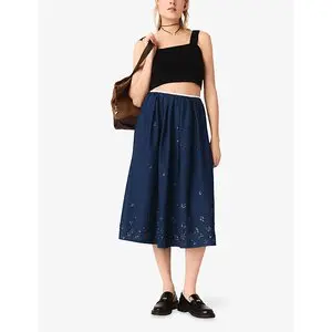 Maje Cropped Square Neck Wide Strap Stretch-knit Top