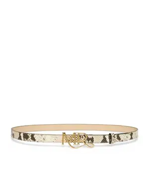 Marina Rinaldi Leather Snakeskin-effect Logo Belt - Grey