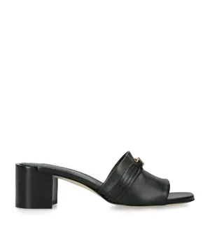 TOD'S Leather Heeled Mules - Black
