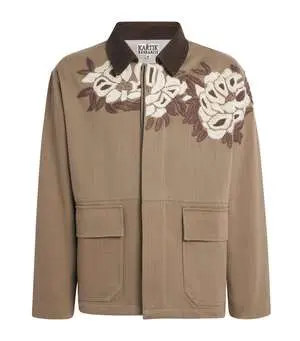 KARTIK RESEARCH Cotton-suede Embroidered Jacket - Brown