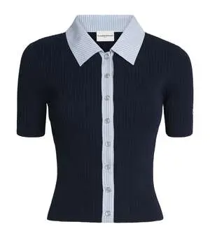 Claudie Pierlot Ribbed Knit Top With Contrasting Collar