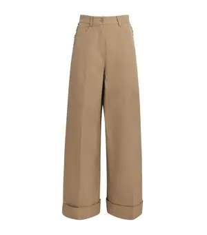 Claudie Pierlot Cotton-blend Wide-leg Trousers - White