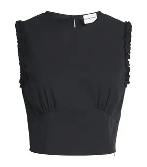Claudie Pierlot Cotton-blend Ruffle Crop Top - Blue