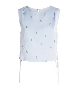 Claudie Pierlot Satin Floral Side-tie Blouse