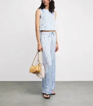 Claudie Pierlot Satin Floral Side-tie Blouse