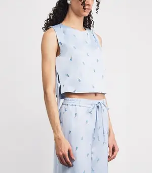 Claudie Pierlot Satin Floral Side-tie Blouse