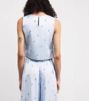 Claudie Pierlot Satin Floral Side-tie Blouse