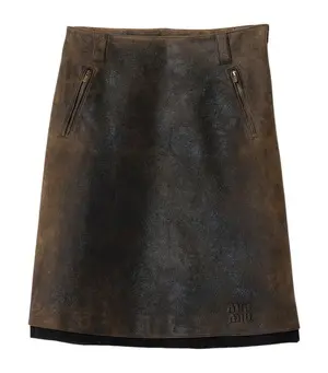 Miu Miu Distressed Leather Midi Skirt