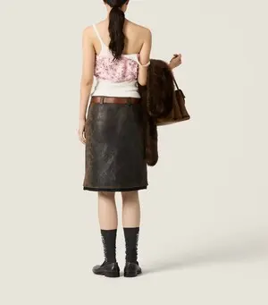 Miu Miu Distressed Leather Midi Skirt