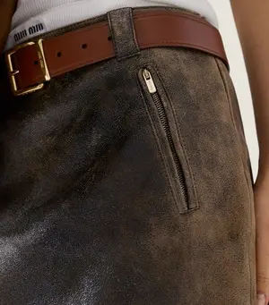 Miu Miu Distressed Leather Midi Skirt