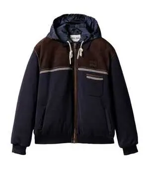 Miu Miu Knit And Suede Down Jacket - Blue