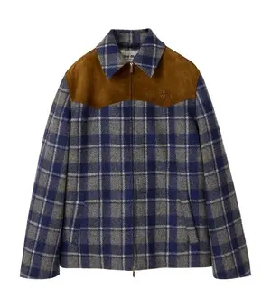 Miu Miu Wool Check Zip-up Jacket - Grey