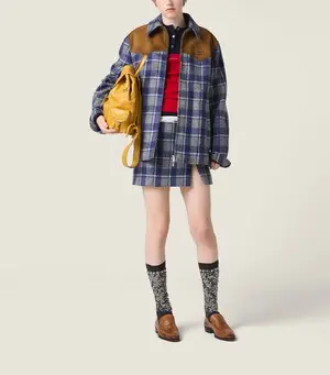 Miu Miu Wool Check Zip-up Jacket - Grey