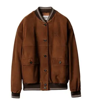 Miu Miu Suede Varsity Bomber Jacket - Brown