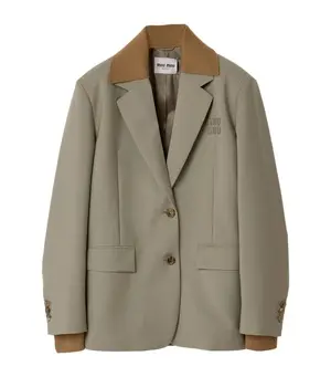 Miu Miu Mohair Wool Logo Blazer - Neutral