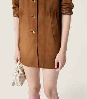 Miu Miu Waxed Suede Coat - Brown