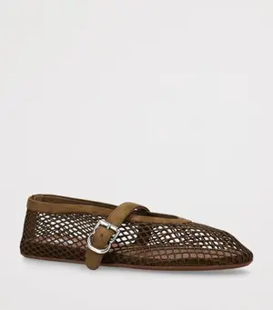 Alaïa Mesh Ballet Flats With Buckle Strap - Green