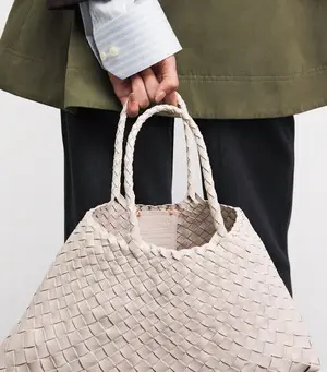 Dragon Diffusion Small Santa Croce Woven Leather Tote Bag - Ivory