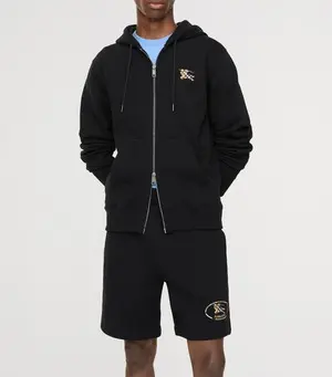 Burberry Cotton Check Knight Stamp Zip-up Hoodie