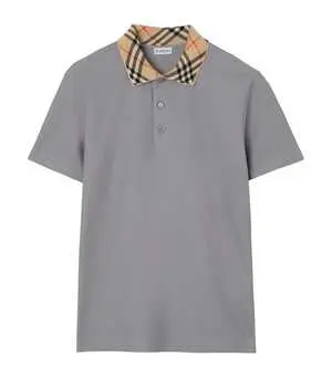 Burberry Cotton Check-collar Polo Shirt - Grey