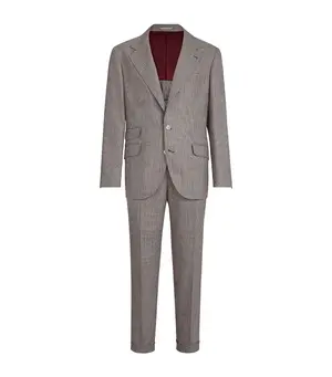 Brunello Cucinelli Virgin Wool-blend Prince Of Wales 2-piece Suit - Brown