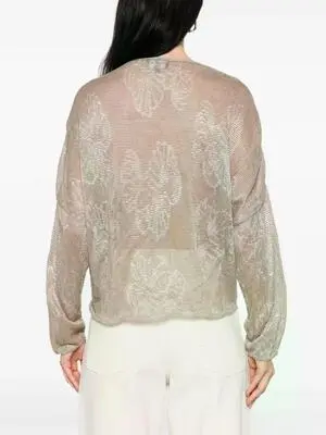 Emporio Armani Floral Motif Fine Knit Round Neck Long Sleeve Sweater