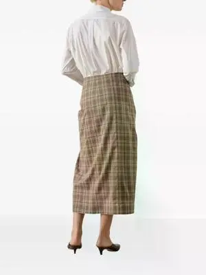 Soeur Goa Asymmetric Plaid Midi Skirt - Neutrals