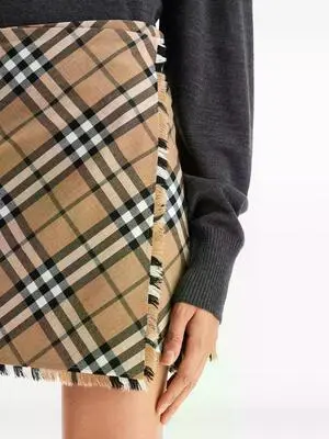 Burberry Checkered Mini Skirt With Frayed Hem