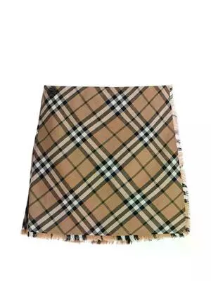 Burberry Checkered Mini Skirt With Frayed Hem